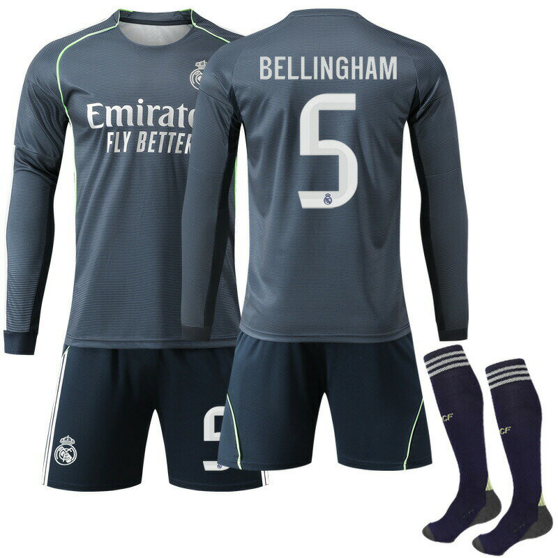 25-26レアルマドリード アウェイ 長袖 サッカーウェアセット 7番Cロナウド 9番ムバッペ 5番ベリンガム レプリカ 子供用/大人用25-26レアルマドリード アウェイ 長袖 サッカーウェアセット 7番Cロナウド 9番ムバッペ 5番ベリ...