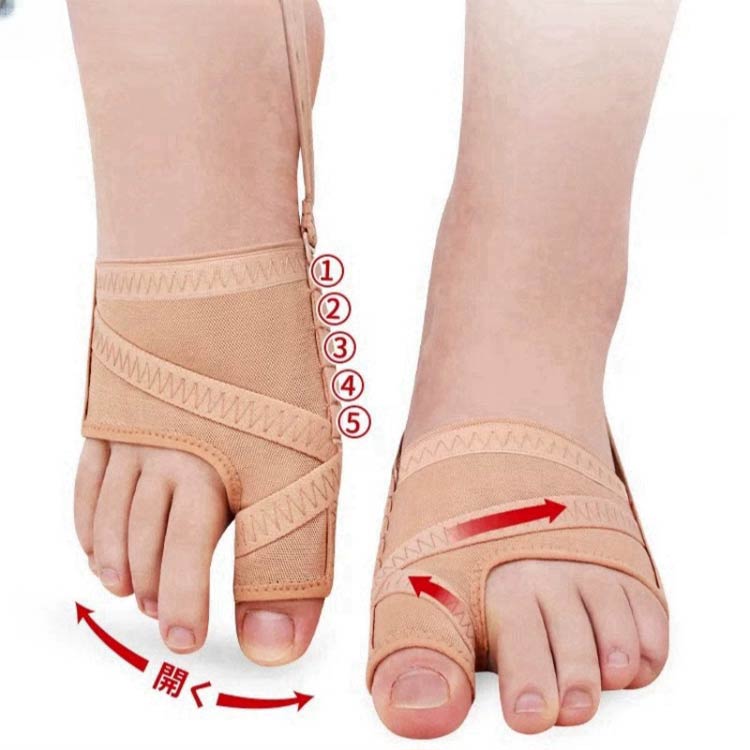 着替え便利な2足組！【指が開く原理を応用】母趾小趾サポーター は足の甲には弾力ゴムベルト二枚で加圧し、中足関節を閉めると指が開く原理を応用し、母趾と小趾を同時にサポートします。【5段階アジャスターフック】側面にはアジャスターフックが付いてお...
