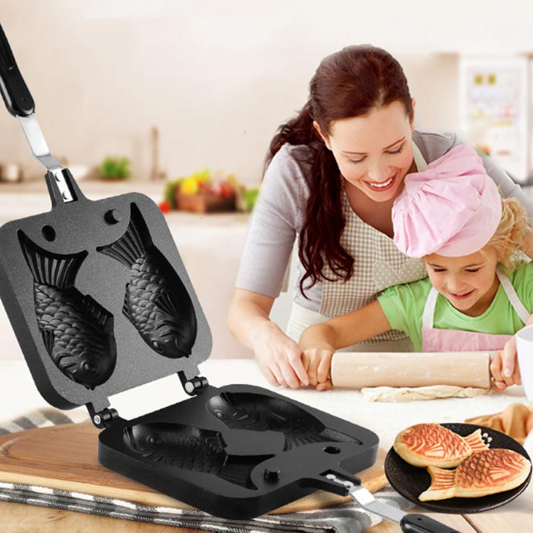 家庭用 たい焼き器 直火式このたい焼き器は非粘着のアルミニウム合金素材で作られており、耐久性があり、お手入れが簡単で、食品をより美味しく完璧な形に仕上げます。熱伝導率が高く、調理時間を節約できます。両面に焦げ付き防止加工が施されており、鯛焼...