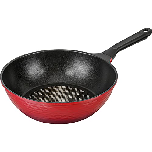 レッド/-/RB-2132・PatternName:炒め鍋28cm・パッケージ個数:1・商品サイズ:約 幅48.5×奥行29×高さ12cm、重量:約610g・鍋の高さ:約8.5cm・本体:アルミニウム合金、内面:ふっ素樹脂加工、外面:焼付塗...