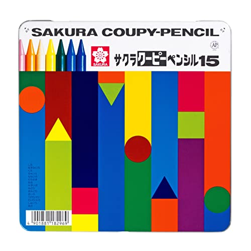 缶ケース15色/缶入/FY15・Color:15色Style:缶ケース・パッケージ個数:1・【特長1】色鉛筆の書きやすさとクレヨンの持つ発色の美しさを兼ね揃えたサクラクレパスのクーピーペンシル。・【特長2】クーピーは軸全体が芯なので、とって...