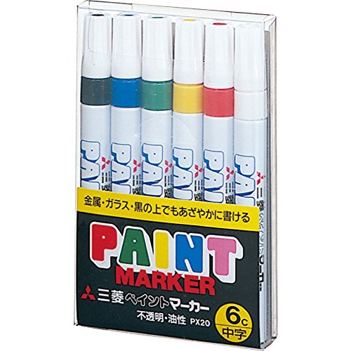 6色セット/-/PX206C・パッケージ個数:1・6色セット・中字丸芯(線幅2.2~2.8mm)・重量:133g・サイズ:縦143mm×横94mm×厚さ17mm・インク色 :黒・青・緑・黄・赤・白【不透明油性マーカーなので黒の上でも鮮やかに...