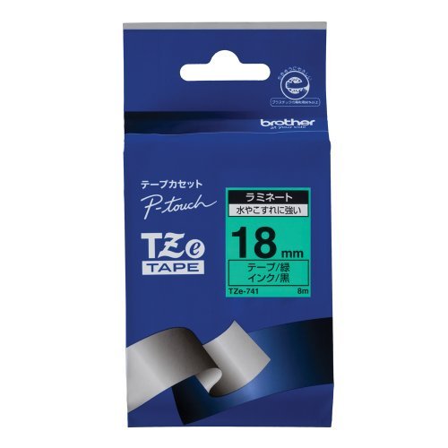 緑地/黒文字/18mm/TZe-741・Size:18mmColor:緑地/黒文字・パッケージ個数:1・[対応機種]ピータッチシリーズ●ブラザー純正 ピータッチ専用ラミネートテープ