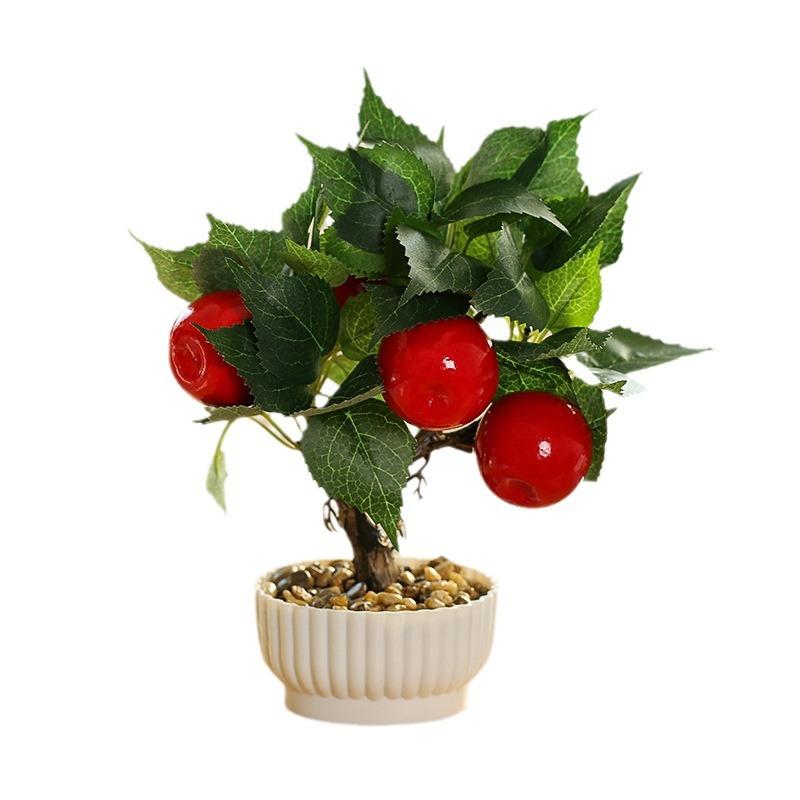 ・主な素材: 造花・加工方法: 成形、射出成形・果実種類: リンゴ（赤、ピンク）、レモン（黄、青）、キンカン、ザクロ（赤）、ビワ（薄黄、濃黄）、ミカン（青、オレンジ）・商品形態: 盆栽（プラスチック鉢）、小枝（鉢なし）・高さ: 約42cm・...