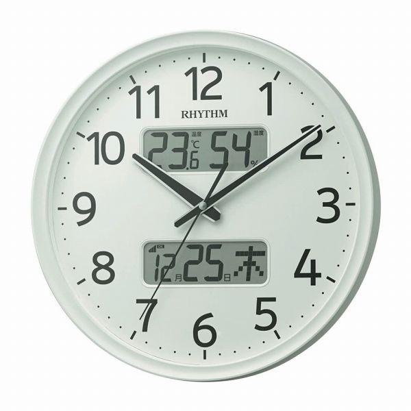 コチコチ音がしない連続秒針の液晶表示付掛け時計。すっきりとした細身のフレームに、文字板を広くとることで時間も温湿度もカレンダーも見やすくなるよう考慮されたデザインです。■サイズ(mm)→350×350、厚さ：52■重さ(g)→1323■素材...