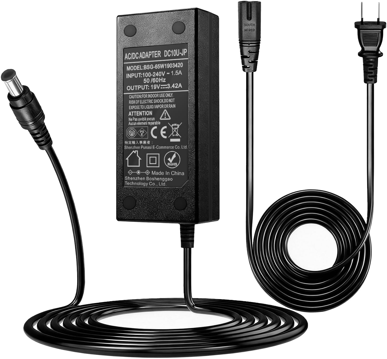 ・AC入力:100-240V 1.2A 50-60Hz ・DC出力:19V 3.42A 65W ・電流:最大3.42A(互換性あり1.3A、2.37A、2.1A) ・ACコードの長さ:140cm ・出力コードの長さ:100cm ・プラグのサ...