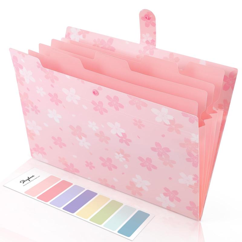 SKYDUE 5ポケットドキュメントファイル A4ファイル flowerA4 スナップ式 書類収納ボックス 防水