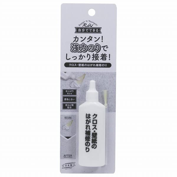 ・用途:クロス・壁紙の補修 ・ノズル形状:先細ノズル ・乾燥性:速乾性 ・仕上がり:変色・テカリなし ・対応素材:ビニール系、塩ビ系、布製などの各種壁紙