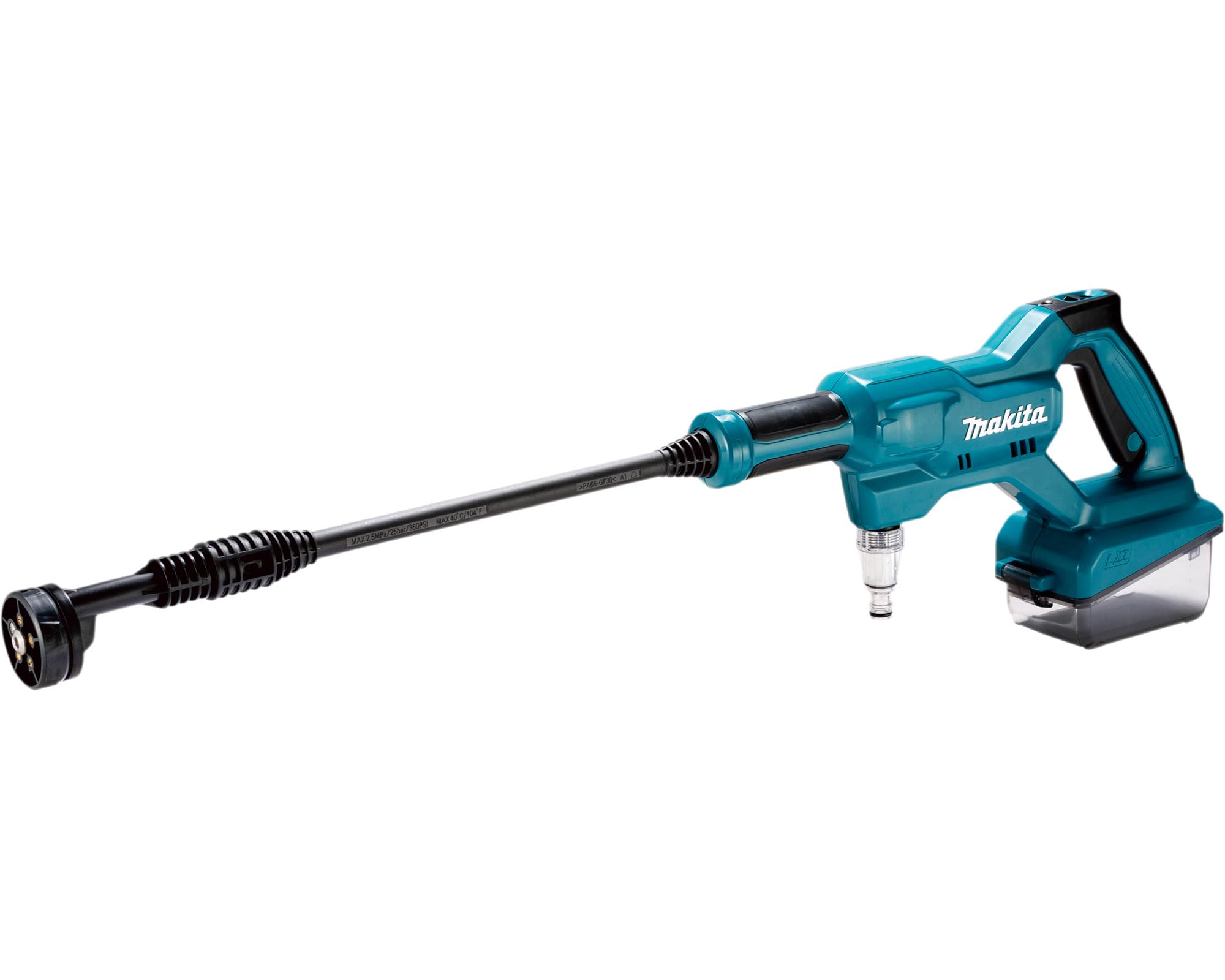 ・電源:直流18V ・最大吐出水量(ノズル無し):5.3L/min ・常用吐出水量(High):2.5L/min ・常用吐出水量(Low):1.5L/min ・常用吐出圧力(水道・High):2.4MPa ・常用吐出圧力(水道・Low):0...