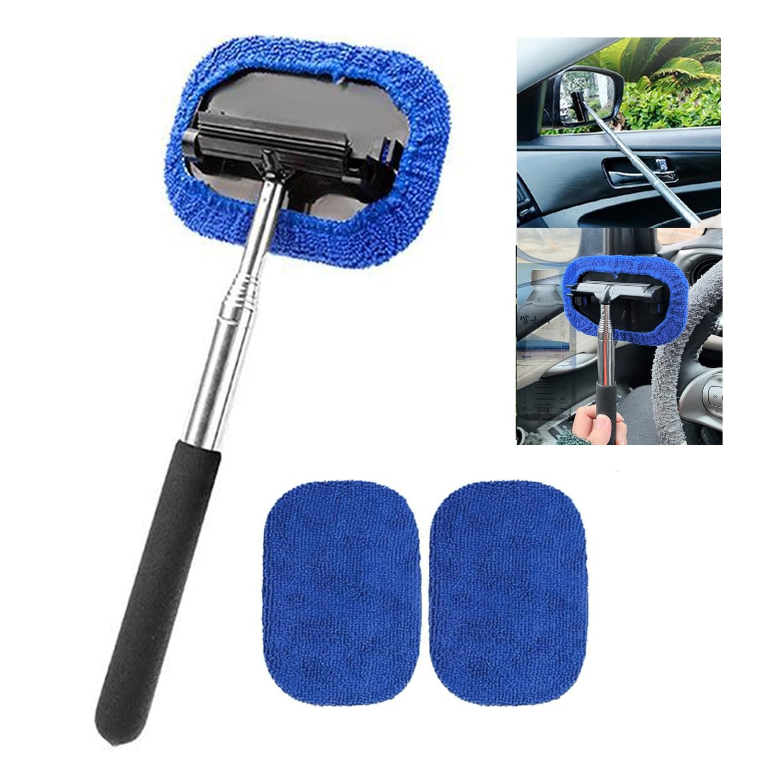 ・最大伸縮長さ:1m ・ヘッド形状:超薄型回転ヘッド ・付属品:マイクロファイバークロス2枚、スクイージー