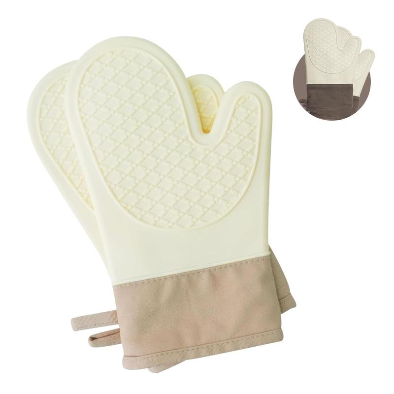 BBGS 耐熱ミトン オーブンミトン 鍋つかみ キッチンみとん オーブンミトン シリコン製 汚れが目立たず 火傷防止 滑り止め 耐熱性300℃ 耐久性 2枚セット 女性の手にフィット お洒落 電子レン【耐熱素材】: 耐熱ミトンの外側は高品質...
