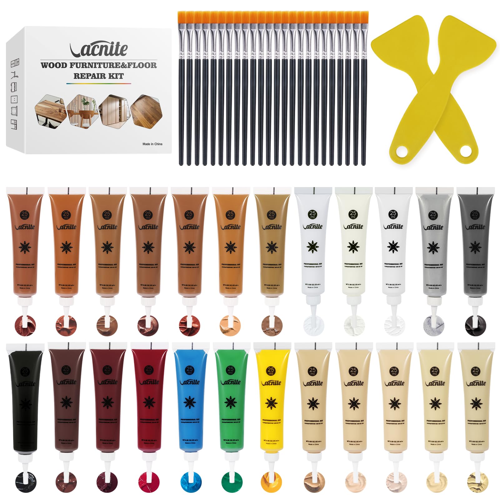 ・内容量:25g/本 ・セット内容:補修クリーム24色、ブラシ24本、スクレーパー2本 ・カラーバリエーション:ホワイト、ウッドホワイト、アイボリー、シルバー、メープル、ホワイトメープル、イエロー、イエローメープル、ログ、ゴールデンオーク、...