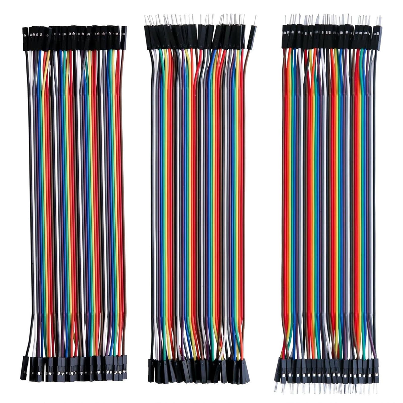 ・ピッチ:2.54mm ・ピン数:40ピン ・本数:計120本(オス-オス 40本、オス-メス 40本、メス-メス 40本) ・ワイヤー長:20cm ・材質:難燃性外装