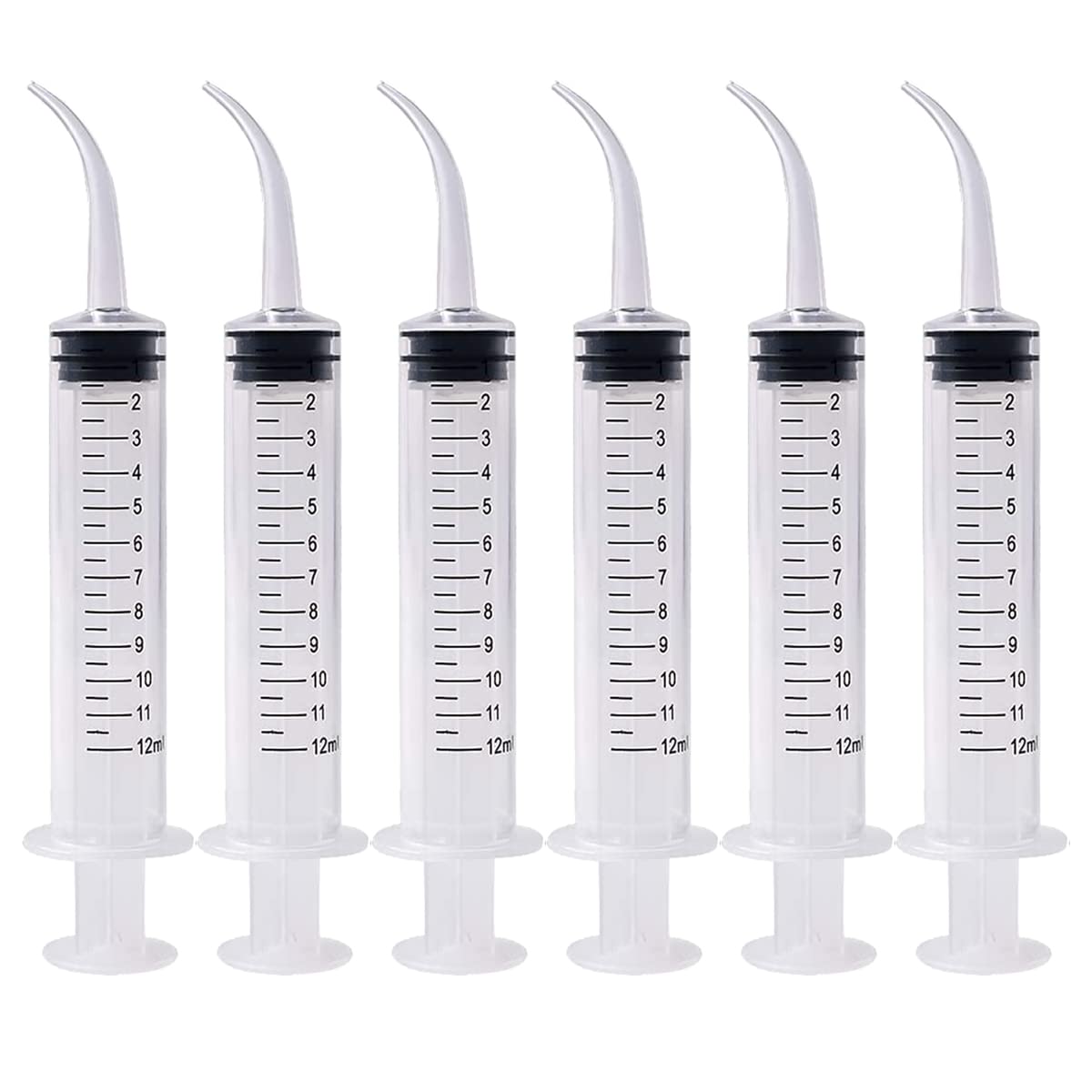 ・素材:ポリプロピレンプラスチック ・容量:12ml ・目盛り:1ml12ml ・入数:6個 ・先端形状:湾曲型