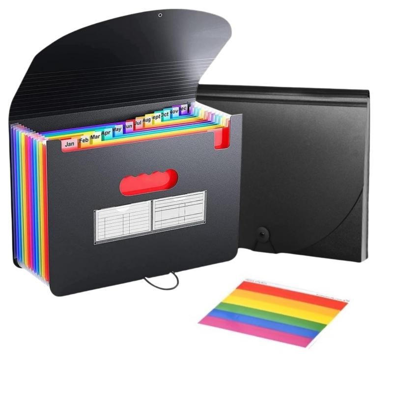 DAFUDAGUI ドキュメントスタンド A4 ドキュメントファイル アコーディオンファイル 書類整理 色別ファイリング 区分けラベル付き ファイルポケット 拡張フォルダ ラベル付き 大容量書類ケー規格：33×24.5cmのポケットは13個...