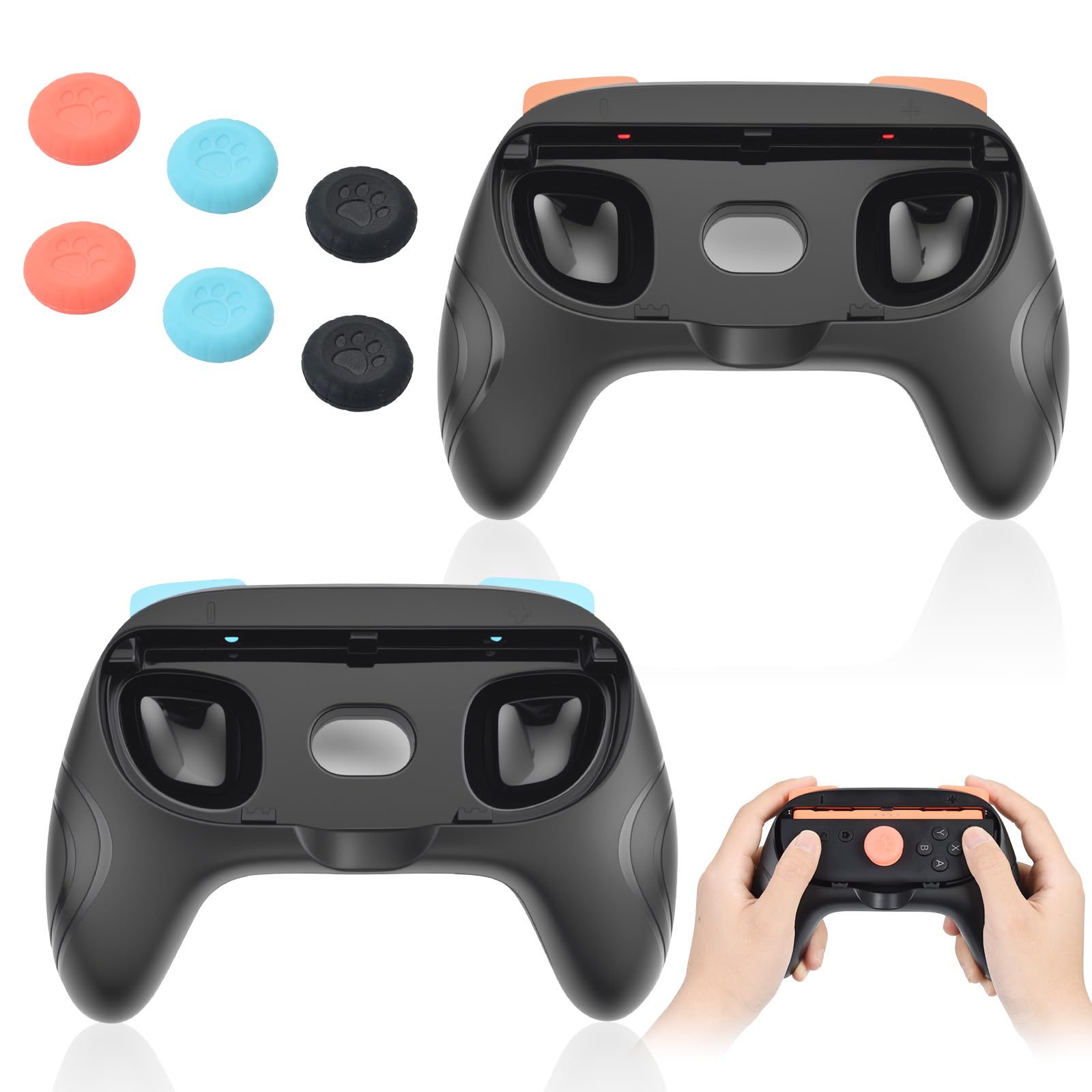 ・対応機種:Switch 2 Joy-Con 2 ・セット内容:ハンドルグリップ2個、スティックカバー6個(赤2個、青2個、黒2個)