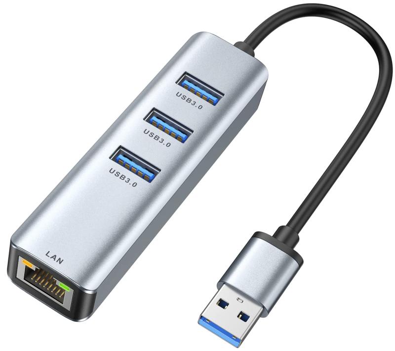 USB LAN 変換アダプター、ABLEWE 有線LANアダプター10/100/1000Mbps RJ45 ギガビット、USB3.0*3拡張 5Gbps高速データ 転送 [Windows10/8.1/Mac/Linux/Surface Pr...