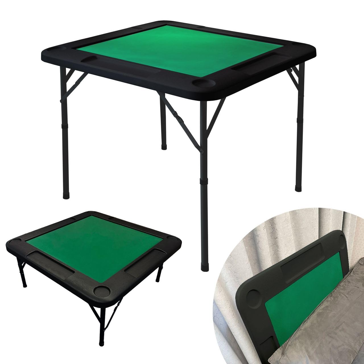 ・サイズ:90cm×90cm×40cm/74cm ・重量:11kg ・耐荷重:200kg ・素材:高密度ポリエチレン ・構造:ハニカム構造 ・機能:折りたたみ式、高さ2段階調整、ドリンクホルダー付き