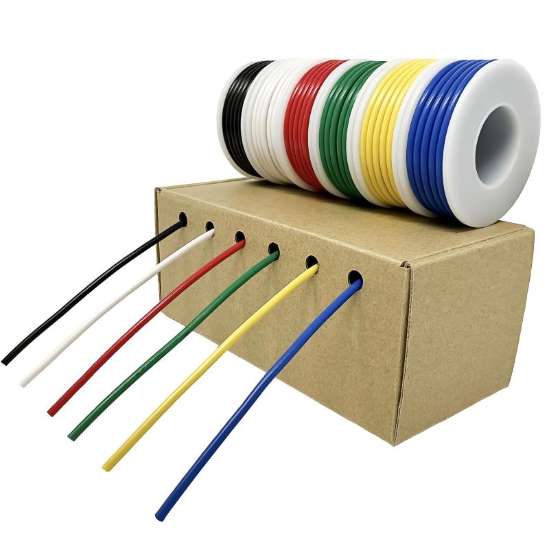 電線 ケーブル 黒白赤緑黄青 6色セット 100Vケーブル 銅線 配線 コード 絶縁電線 通信機器用ビニル電線 電子機器用 内部配線 DIY 車 バイク KVケーブル導体に可とうより線　電線：KV　サイズ：0.2sq　定格電圧：100V　定...