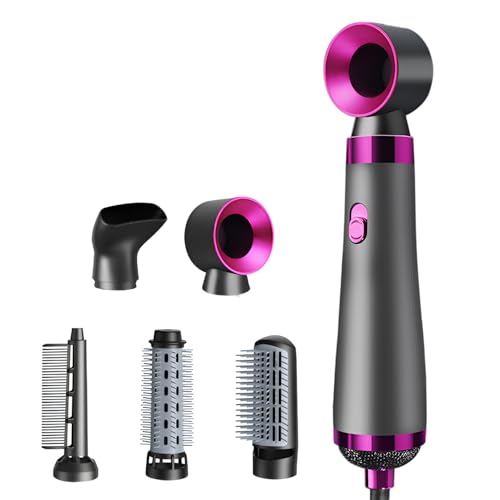 フューシャ/-/-・Color:フューシャ・【5IN1ドライヤー&ヘアスタイリングツール】このドライヤーには5つの交換パーツがついています。ヘッドは中空スタイリング、風を集める口、カール櫛、半円櫛、ストレート櫛。ドライ、カール、ストレート、...