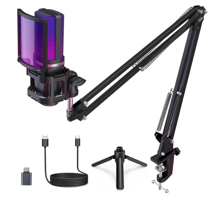 パッケージ個数:1・【RGBライティング搭載USBマイク】この高性能USBマイクロフォンは、7色のなマルチカラーグラデーションRGBライトを搭載し、ライブ配信やゲーム実況の臨場感を演出。マイクがオンの時は自動で七色に変化、ミュート時は赤く光...