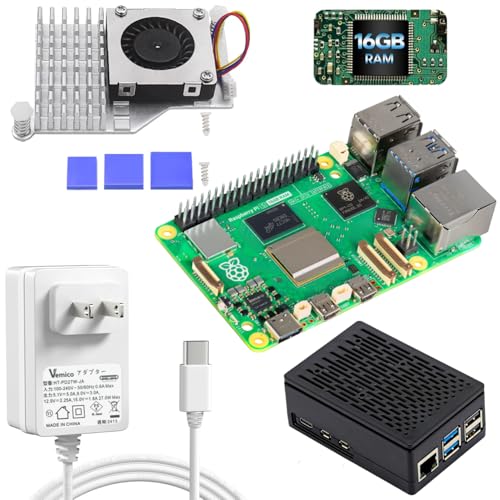 -/16GB/RPI5-16GB・Size:16GB・??【Pi 5セット内容】Raspberry Pi5 16GBボード*1(技適マーク付き)/Pi5 PD電源*1/Pi 5専用アクティブ冷却器*1/Pi 5用黒色ABSケース*1/1年の...