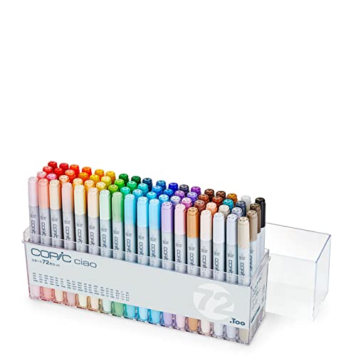 72色セット多色/-/12503047・Style:72色セット・パッケージ個数:1・【気軽に使えて、色の楽しさがもっと深まる】コピックチャオは、鮮やかな発色と滑らかな描き心地が特長のアルコールマーカーです。ミディアムブロードとスーパーブラ...