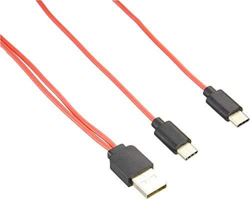 レッド/-/SU2-TC80X2・パッケージ個数:1・1系統でUSB Type-C(オス) x2が取れますのでスマホ等の2台同時充電が可能に コネクタが根本から分岐しているのでケーブルがバラバになるので少し離れている機器同士の 充電にも最適...