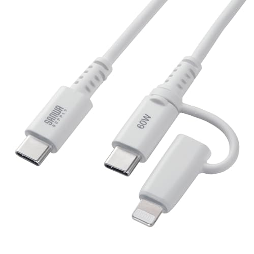 ホワイト/1m/KB-IPLTCCP6010W・Color:ホワイト・パッケージ個数:1・USB2.0 Type-CケーブルにLightning変換アダプタが付属し、スマホやタブレットを1本で快適に接続できます。・Type-CとLightn...