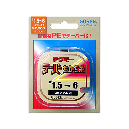 1.5-6号赤/1.5-6号/GT-490R・Color:赤Style:1.5-6号・パッケージ個数:1・サイズ:1.5-6号・カラー:赤・タイプ:13m×2本巻き・素材:PE・比重:0.97驚異の飛距離を生みだすゴーセン特許のPEテーパー...