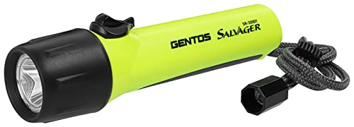 イエロー/-/SR-320DT・パッケージ個数:1・サイズ:約直径44×166mm、本体重量:約195g・セット内容・付属品:本体、パワーストラップ、O-リンググリス、テスト用電池(単3形アルカリ電池×4本)・明るさ:300ルーメン、使用電...
