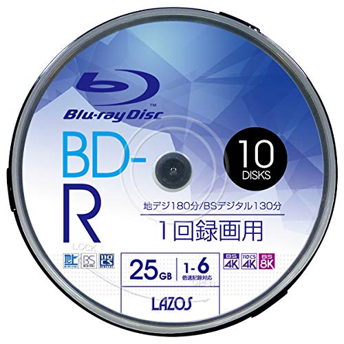 6倍速ホワイト/10枚/L-B10P・Size:10枚Style:6倍速・パッケージ個数:1・入数：10枚・BD-R/録画・1回・容量：25GB・速度：1〜6倍速・スピンドルケースBD-R 25GB 1-6倍速対応 1回記録用 ホワイトワイ...
