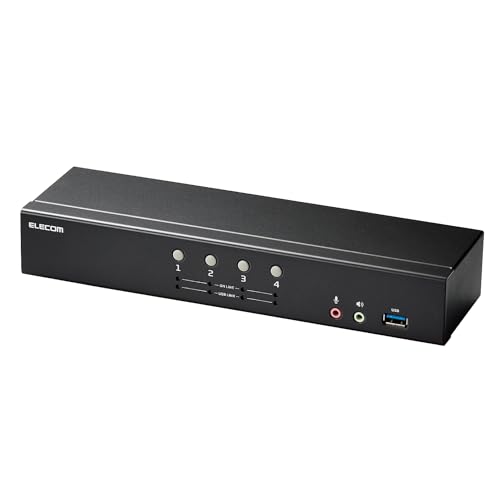 黒/4台切替/KVM-NDUS4・Color:黒Size:4台切替・パッケージ個数:1・1組のマウス、キーボード、DisplayPort(TM)ディスプレイで、4台のパソコンを切り替えて操作可能。解像度が4Kまでのディスプレイに対応し、エミ...