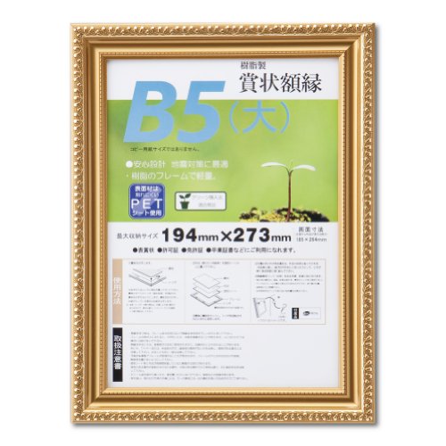 樹脂製(シュリンクパック)ゴールド/B5大/J045B1600・Size:B5大Style:樹脂製(シュリンクパック)・パッケージ個数:1・本体寸法:24.3×32.2cm・表面材:PET(ペット)シート・フレーム材:樹脂製・吊カン・吊紐付...