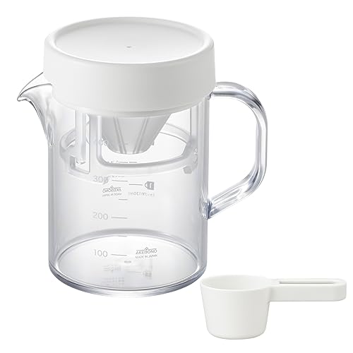 ホワイト/0.5 L/TW-3767・パッケージ個数:1・サイズ(約):90×132×126mm、容量:460ml・本体重量 (約) :188g・素材・材質:本体・フタ・リング・ドリッパー/飽和ポリエステル樹脂、ポリプロピレン、計量スプーン...
