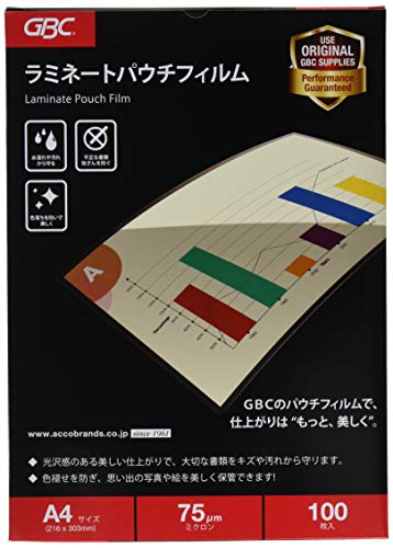 75ミクロン-/A4 100枚/LFM-R075A4・Size:A4 100枚Style:75ミクロン・パッケージ個数:1・サイズや厚さなど、多彩なバリエーションを取り揃えたGBCラミネートフィルム・ビジネスシーンでのご利用はもちろん、ご家...