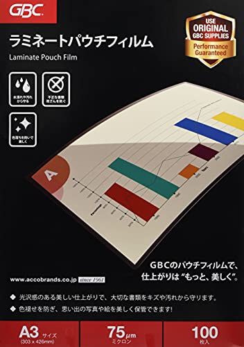 75ミクロン-/A3 100枚/LFM-R075A3・Size:A3 100枚Style:75ミクロン・パッケージ個数:1・サイズや厚さなど、多彩なバリエーションを取り揃えたGBCラミネートフィルム・ビジネスシーンでのご利用はもちろん、ご家...