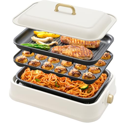 ホットプレート(3点セット)ベージュ/-/COK-PYH100AZ・Style:ホットプレート(3点セット)・パッケージ個数:1・【 特 長 】　 たこ焼きプレート　 波型プレート　 ホットプレート プレート3点セット　 料理で選べるプレー...