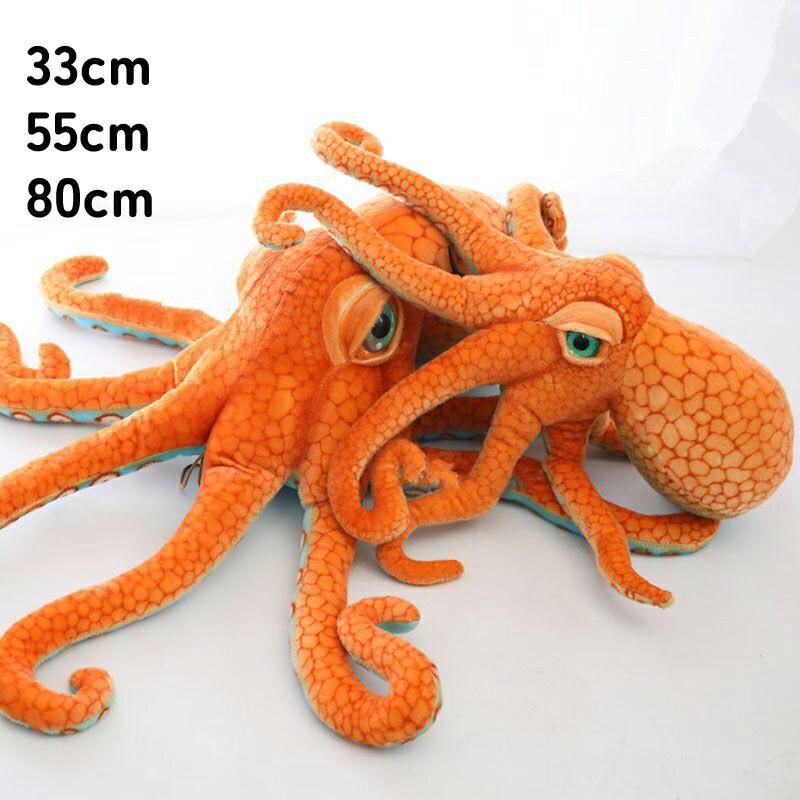 タコのぬいぐるみ 素材：モケット+ポリプロピレン繊維 サイズ： 33cm 重さ0.13kg 55cm*17cm 重さ0.35kg 80cm*25cm 重さ0.8kg ★商品の色は、撮影時の光や、お客様のモニターの色具合などにより、実際の商品...