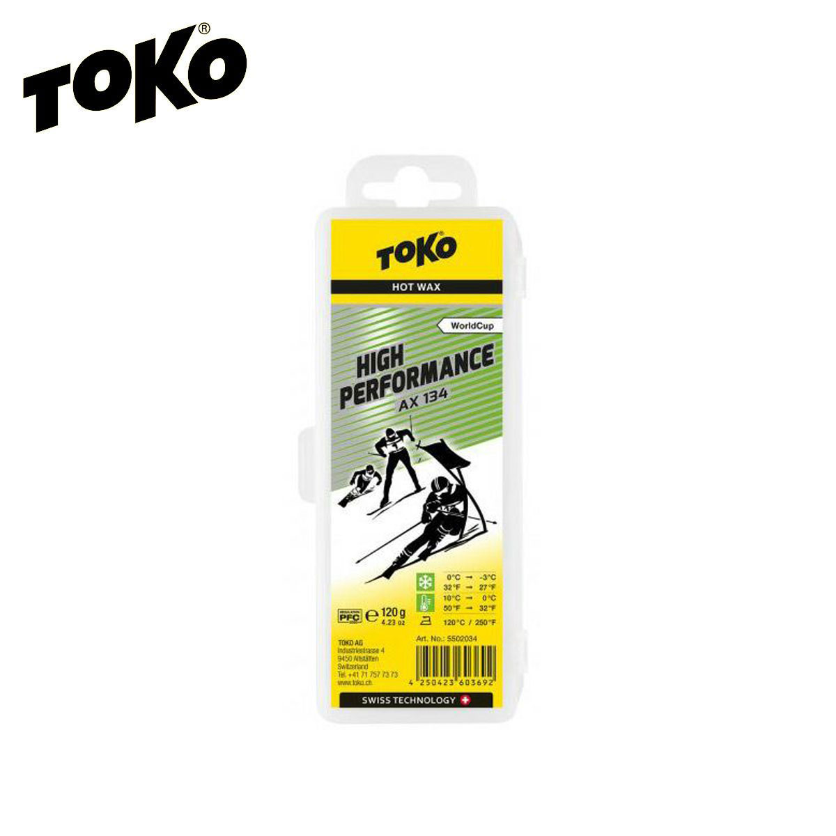 メーカー希望小売価格はメーカーカタログに基づいて掲載しています TOKO トコ ワックスHigh Performance （ハイパフォーマンス）ワックス AX134内容：120g雪温：-0℃～3℃気温：10℃～-℃・使用条件：高温多湿高フッ...