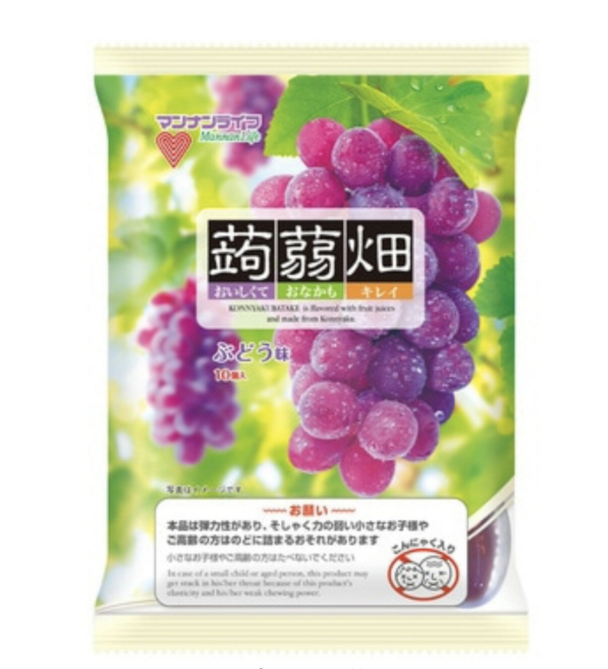 商品情報蒟蒻畑 ぶどう味25g×10個入栄養成分表示　1個（25g）あたりエネルギー26 kcalたんぱく質0 g脂質0 g炭水化物6.6 g糖質6.2 g食物繊維0.4 g食塩相当量0.03 gリン25 mgカリウム51 mg原材料名ぶど...