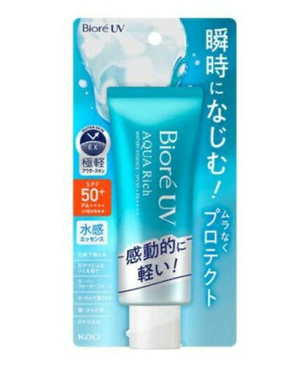 商品情報【ビオレ UV アクアリッチ ウォータリーエッセンスの商品詳細】●SPF50+ PA++++●UV耐水性★★●顔・からだ用●ムラなく瞬時になじみ、強力紫外線からプロテクト●まるで一枚の皮膚のように全身を覆う、薄く均一なUVブロック膜...