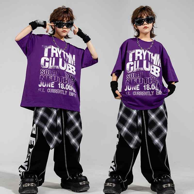 ・カテゴリ: 撮影衣装、子供用パフォーマンス服、ダンス服・性別: ユニセックス・スタイル: 韓国風・テイスト: スポーツ・主な素材: 綿100%・加工: 柔軟加工・シーズン: 夏・カラー展開: 紫、黒、パープル＆ブラック・サイズ展開: 11...