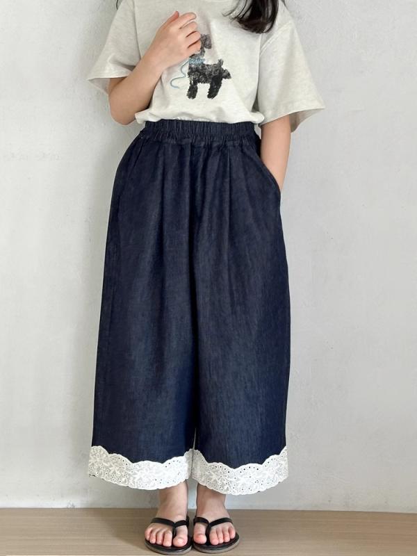 ・カテゴリ: キッズデニムパンツ・スタイル: 韓国風・生地: デニム・丈: 九分丈・性別: 女の子・対象: 8歳以上（身長140cm以上）・加工: 柔軟加工・柄: 無地・デザイン要素: レース、田園風、可愛い、配色、親子、プリンセス、トレン...