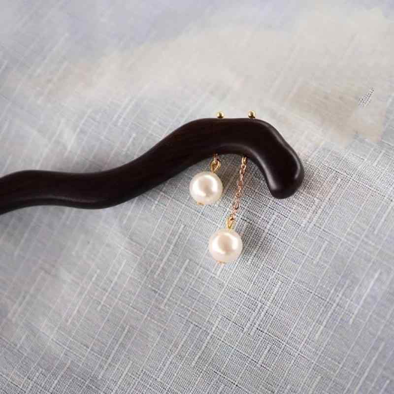 ・カテゴリ: ヘアアクセサリー・主な素材: 天然黒檀木・スタイル: ナチュラル・形状: 幾何学型・デザイン: パール吊り下げ簪