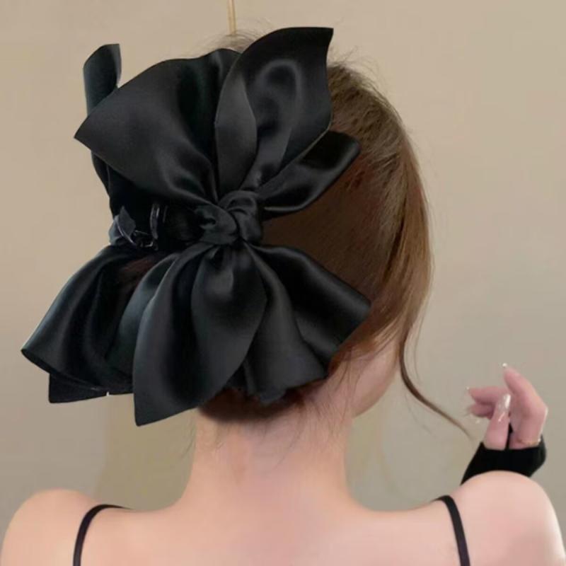 ・カテゴリ: ヘアアクセサリー・スタイル: 清新スイート・素材: 布・タイプ: バナナクリップ・デザイン: 蝶結び・カラー: ブラック・サイズ: 大号・対象: 女性・加工: ハンドメイド