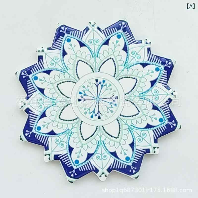 ・素材: 陶器・柄: 花柄・形状: 円形・スタイル: アメリカン・サイズ: 11.6×11.6×0.7cm・仕様: UV平面印刷（吸水）、平面光沢、3D浮雕光沢面