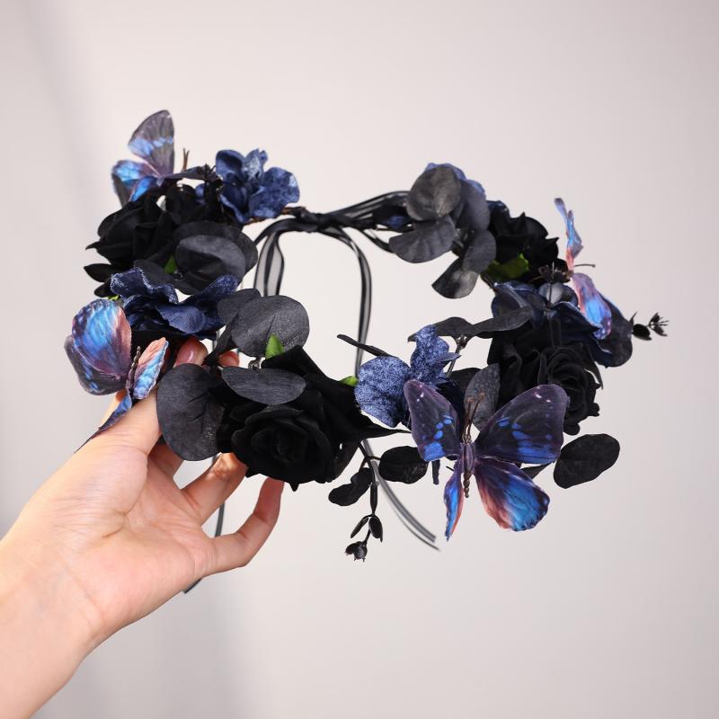 ・主な素材: プラスチック/樹脂・スタイル: 二次元・種類: ヘアバンド・デザイン: 花・柄: 花、蝶・カラー展開: ブラック、レッド、彩色
