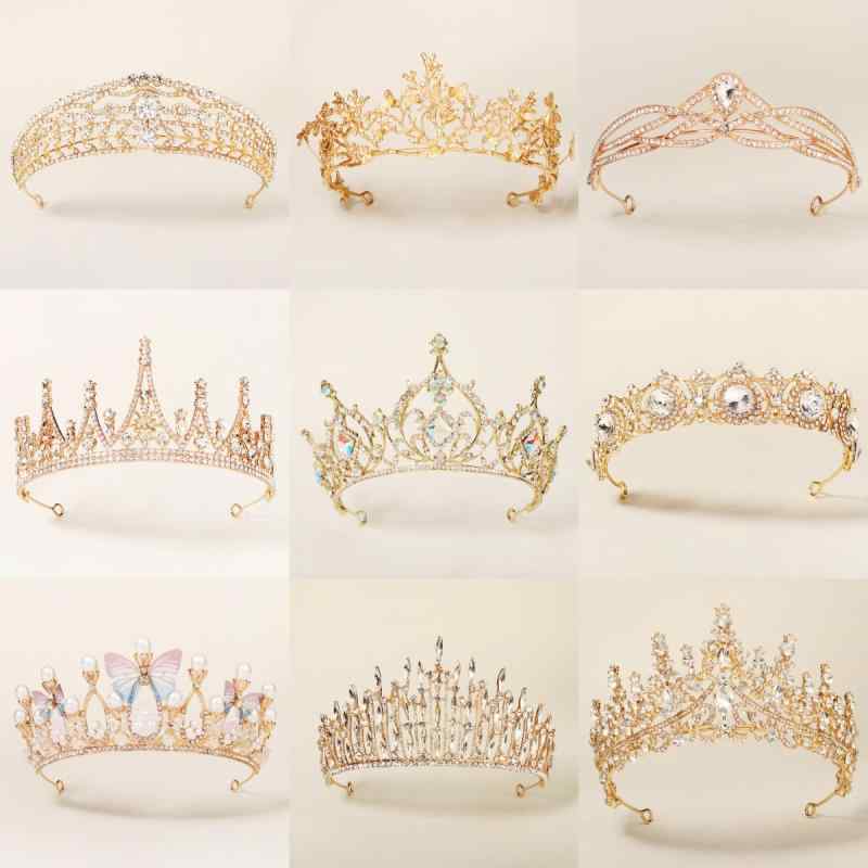 ・カテゴリ: ヘッドアクセサリー・スタイル: 欧米風・主な素材: 合金・仕上げ: 金メッキ・対象: 女性用・形状: 王冠・加工: ラインストーン付き・水晶: ラインストーン・使用シーン: 結婚式パーティー、ウェディングフォト、生日パーティー...