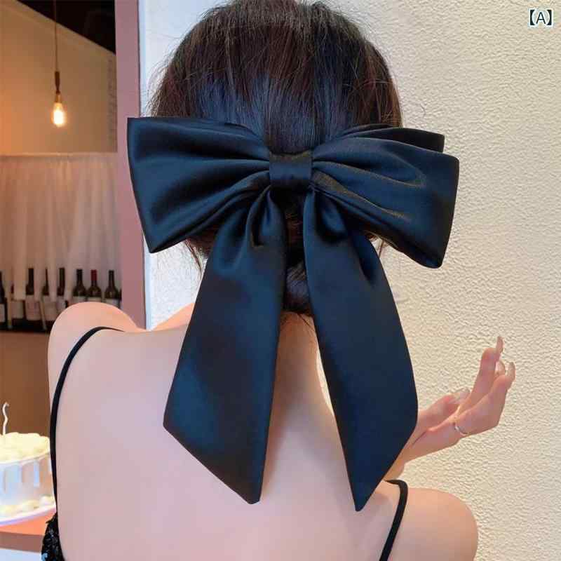 ・カテゴリ: ヘアアクセサリー・種類: スプリングクリップ・デザイン: 蝶結び・素材: サテン・色: ブラック・スタイル: スイートクール・対象: 女性・加工: 手作り